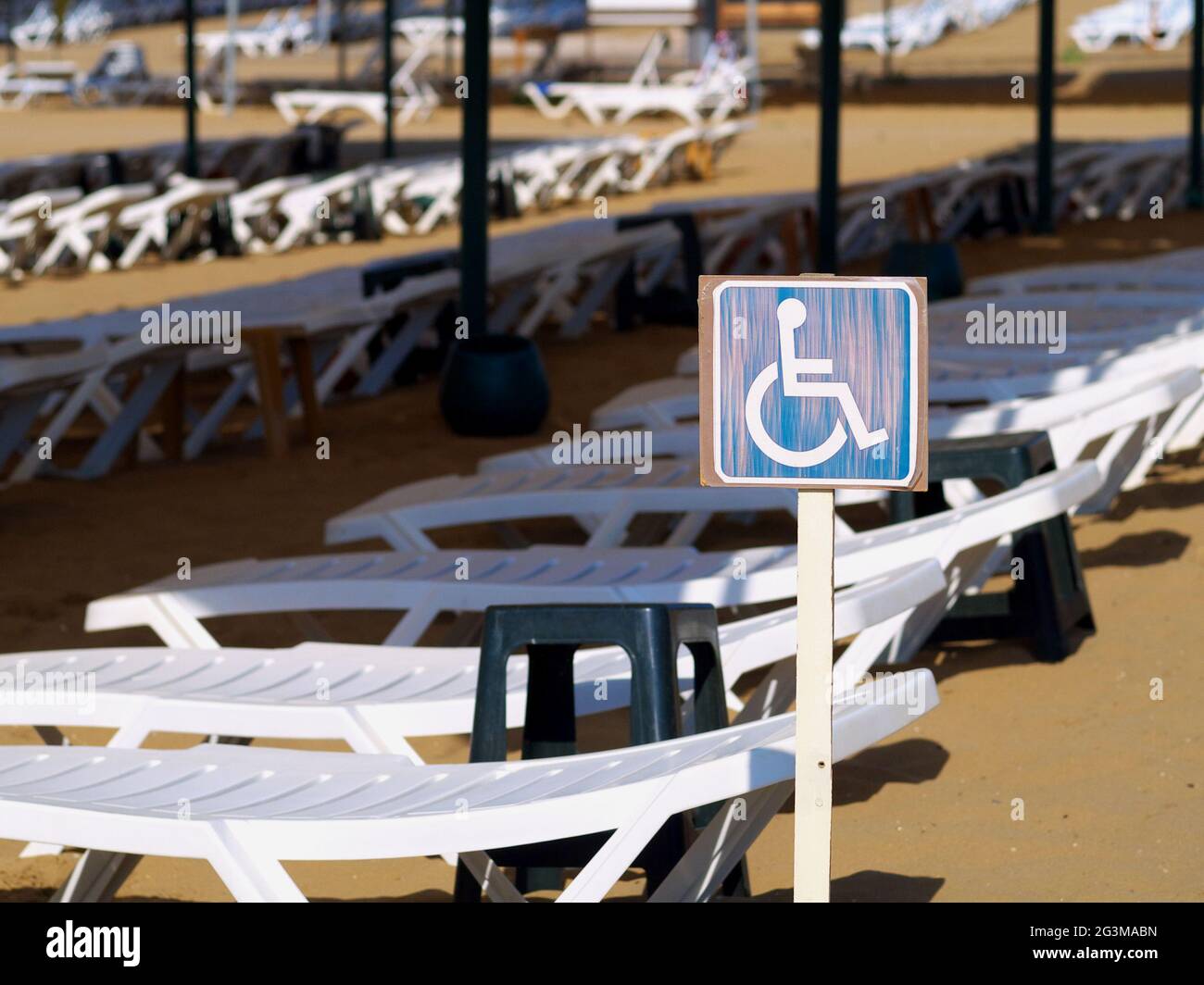 sign on a beach marking places for people with disabilities Stock Photo ...