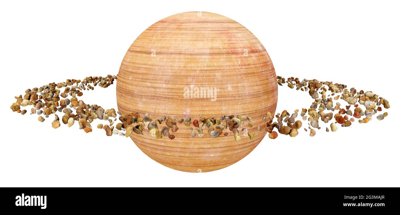 Planet with a ring system in a distant world isolated on white ...