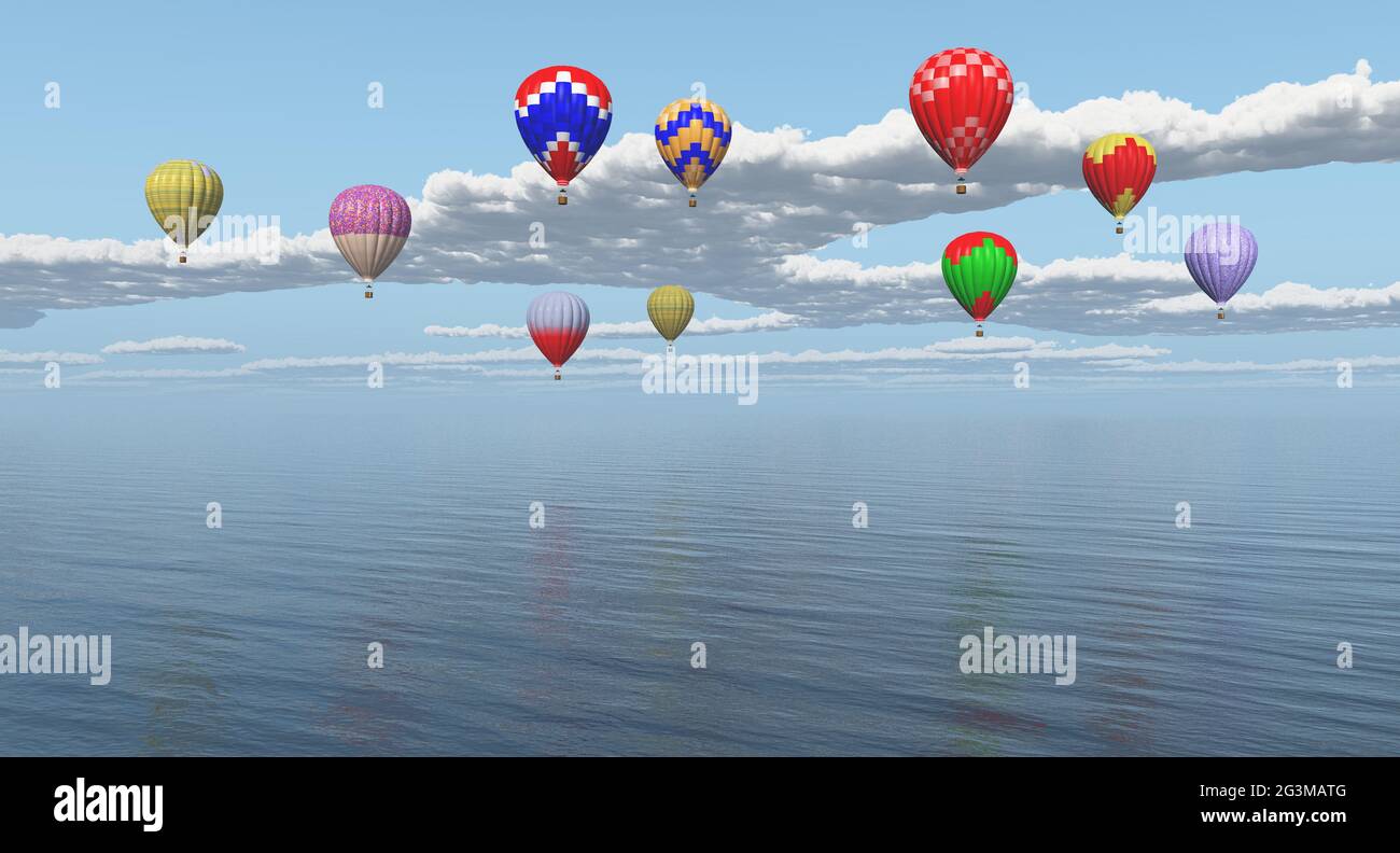 Hot air balloons over the sea Stock Photo - Alamy
