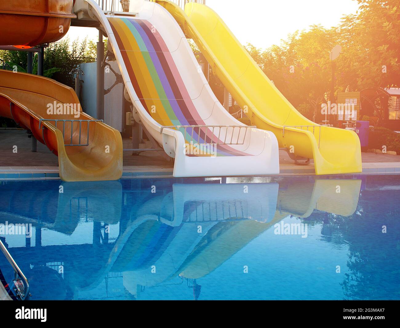 closed water slides in early morning Stock Photo - Alamy