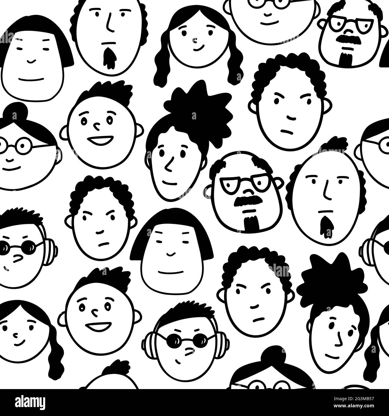 Doodle character faces hand drawn set. Funny people characters Stock ...