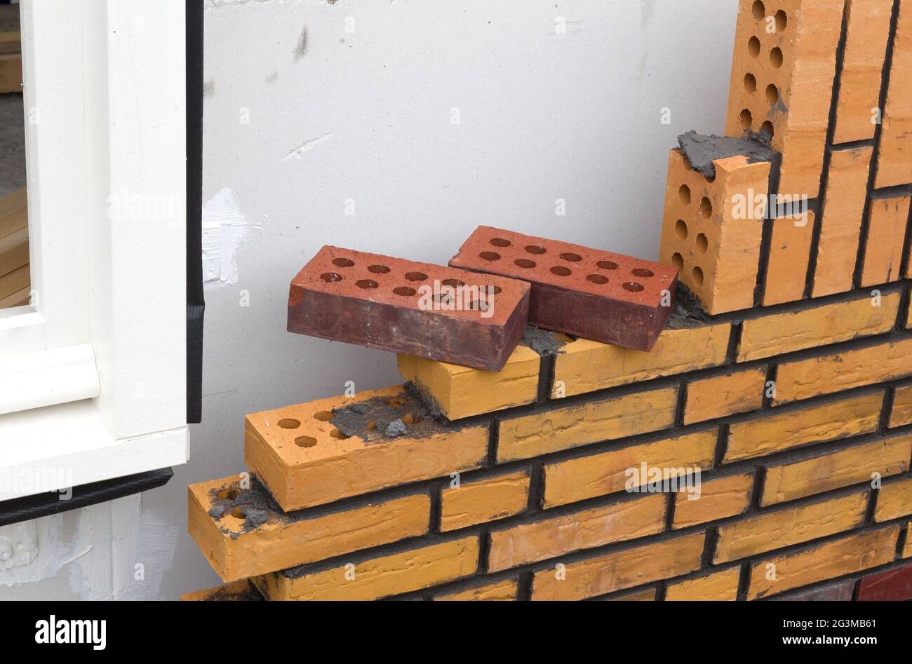 Building site with house under construction - Fresh brickwork Stock ...