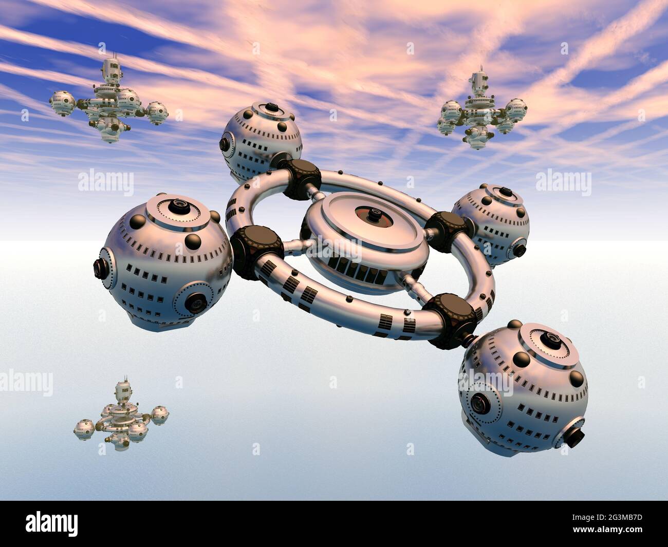 Huge spaceships over a sea in a distant world Stock Photo - Alamy