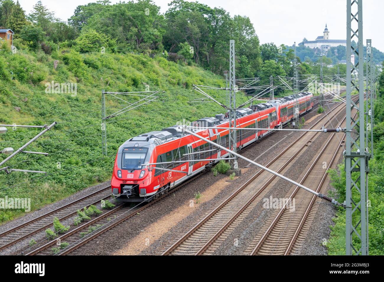 SIEGBURG, GERMANY - Jun 15, 2021: Modern german train on a railway ...