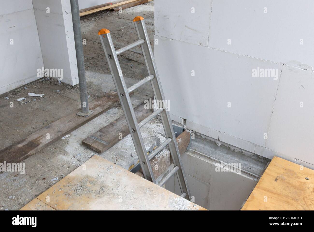 Building site with house under construction - Stairs to the first floor ...
