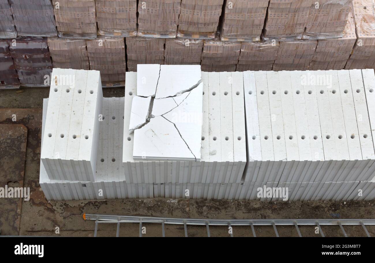 Building site with house under construction - Building materials Stock ...