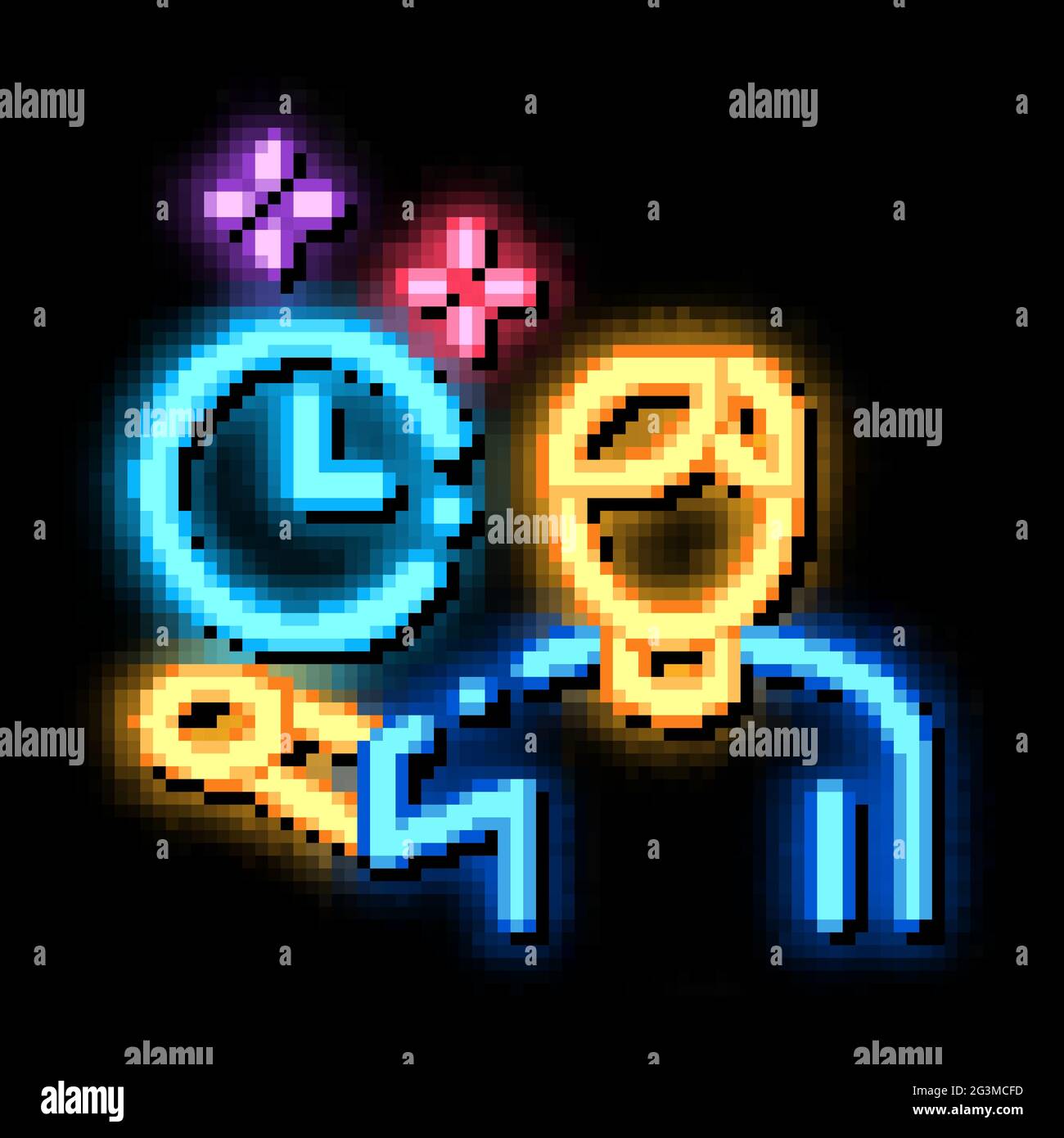 Neon icon clock glowing sign hi-res stock photography and images - Alamy