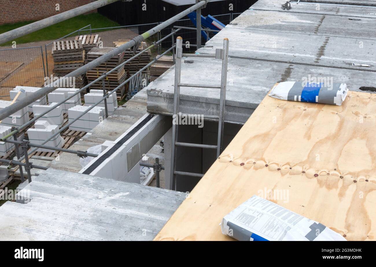 Building site with house under construction - Stairs to the first floor ...