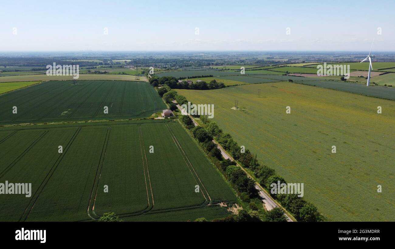 Aerial view of wind turbines at Sancton Hill Wind Farm, East Riding of ...