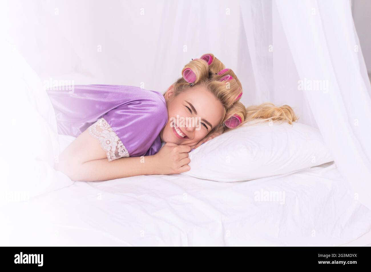 Beautiful woman sleeping in bed Stock Photo - Alamy