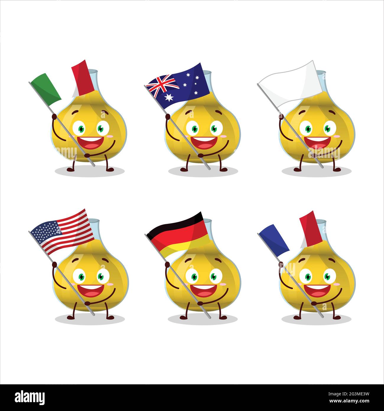 Tej Cartoon Character Bring The Flags Of Various Countries Vector