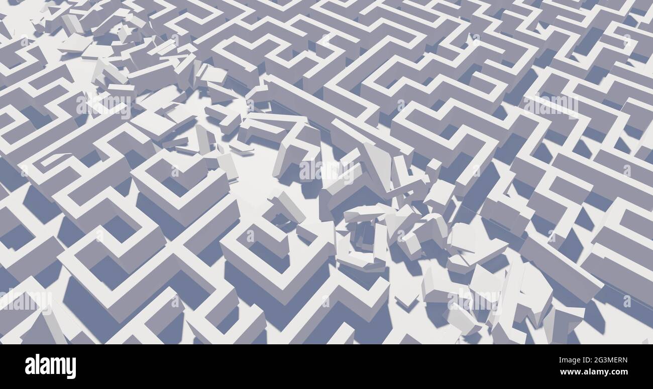 White maze with a ruined passage through it 3d illustration Stock Photo ...