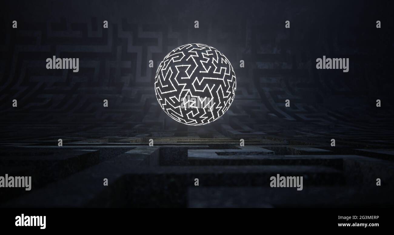 Glowing ball in the center of the maze atmospheric lighting 3d ...