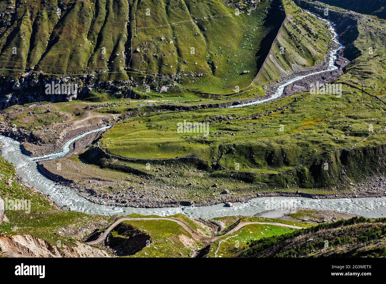 Lahaul valley with Chandra river in Himalayas. Himachal Pradesh, India ...