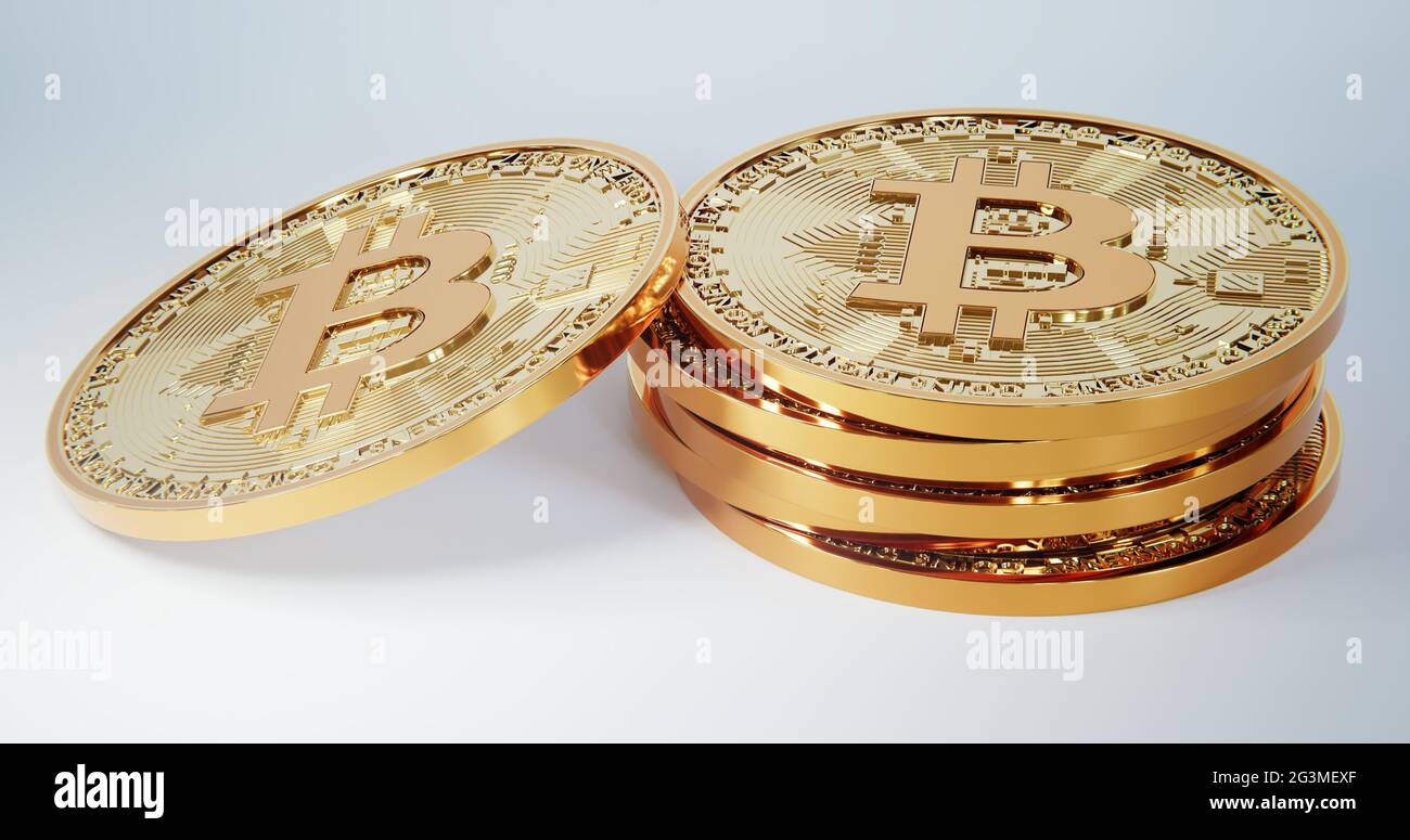 Gold bitcoin stack on white background. Cryptocurency 3d illustration ...