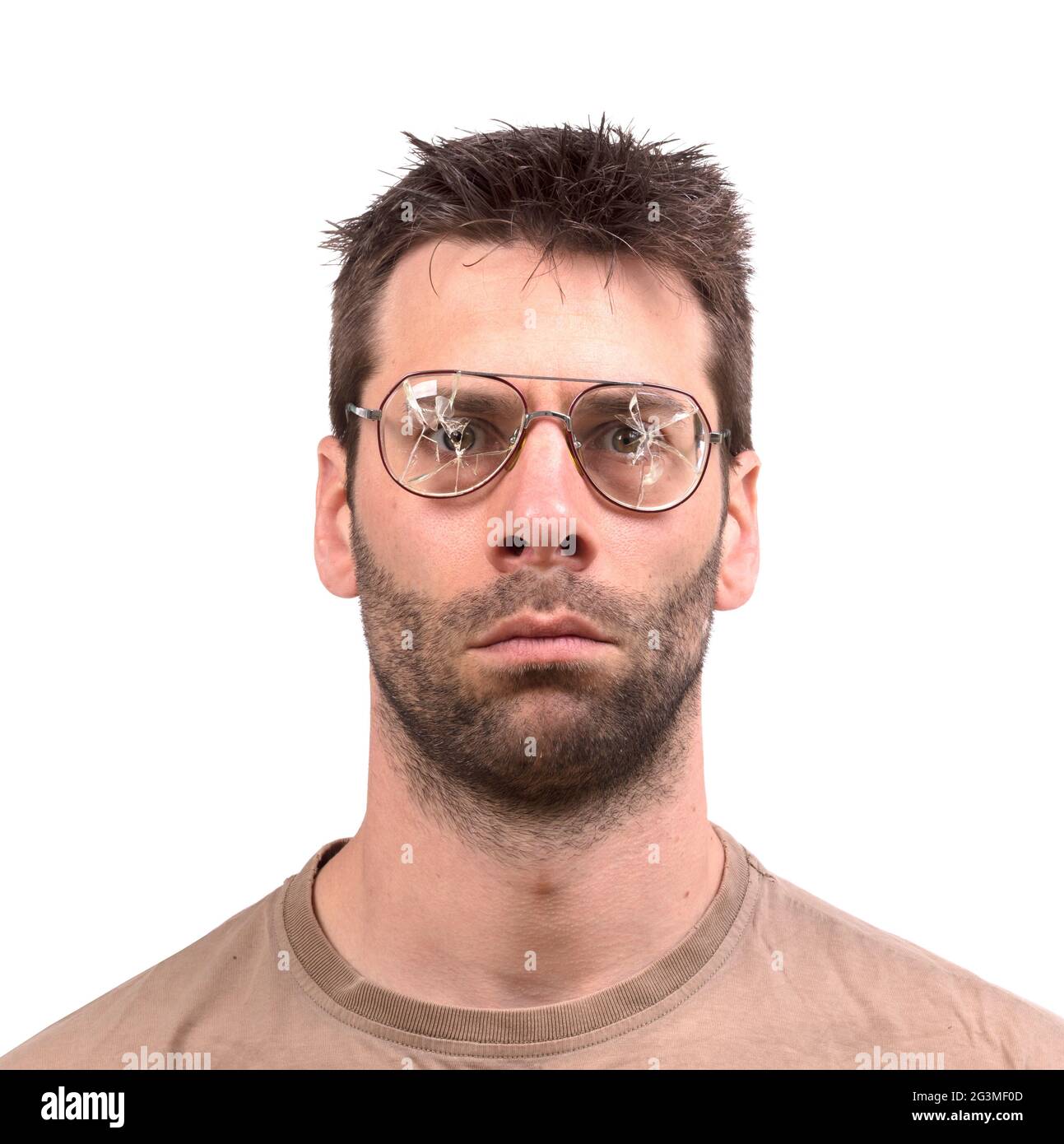 Goofy man with broken vintage glasses Stock Photo - Alamy