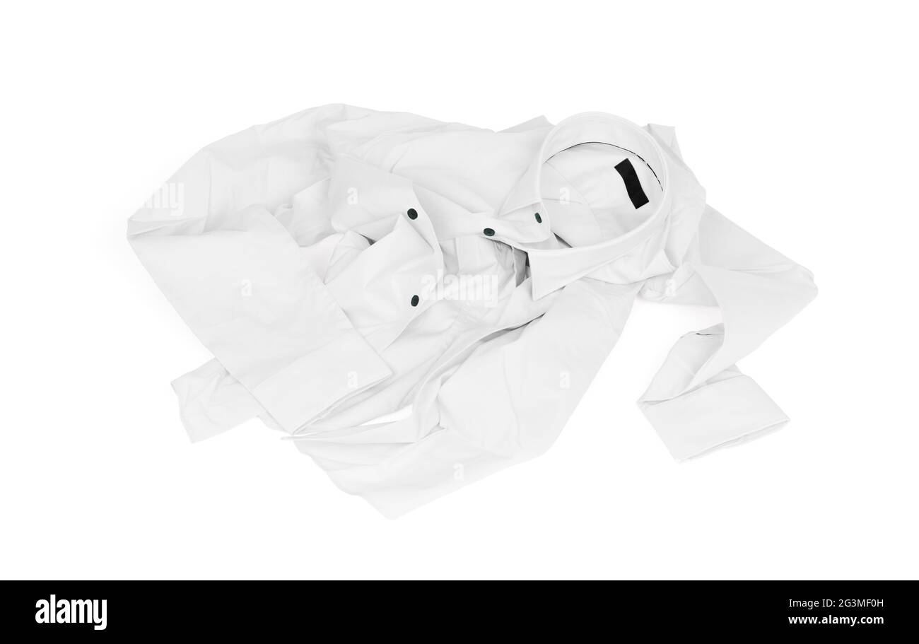 Unfolded white man shirt on white background Stock Photo - Alamy