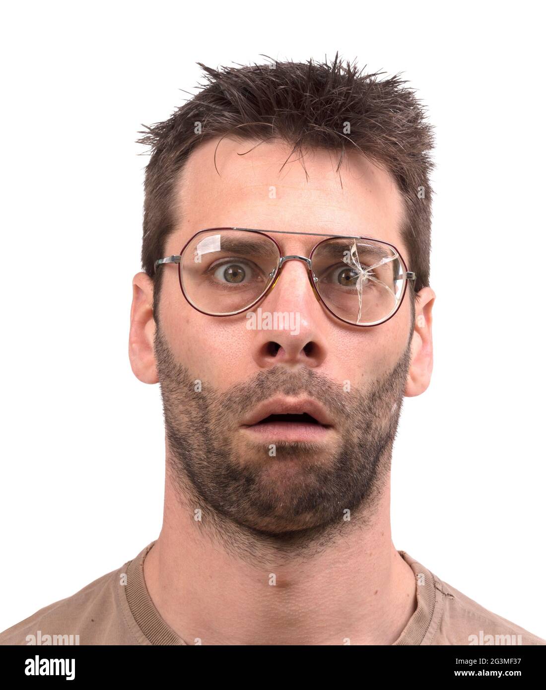 Goofy man with broken vintage glasses Stock Photo - Alamy