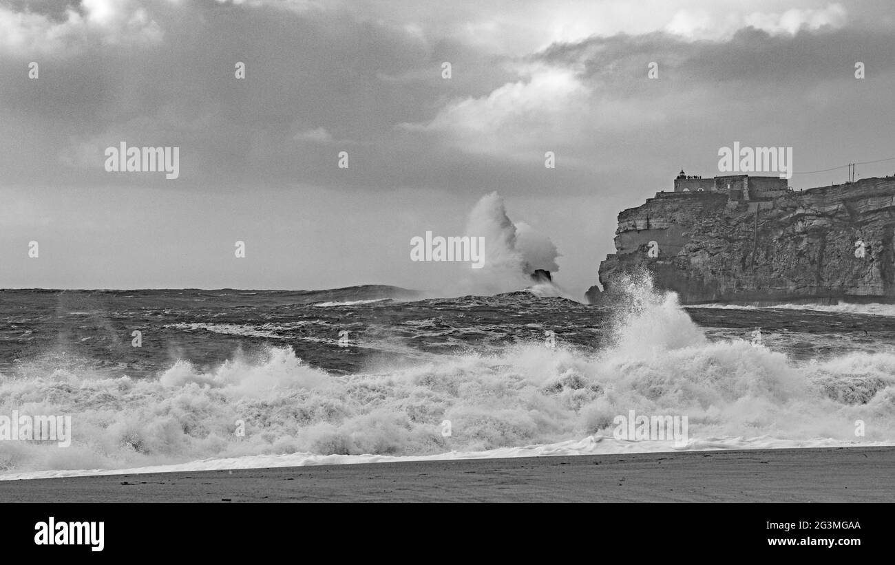 Winter sea at Nazaré Stock Photo - Alamy