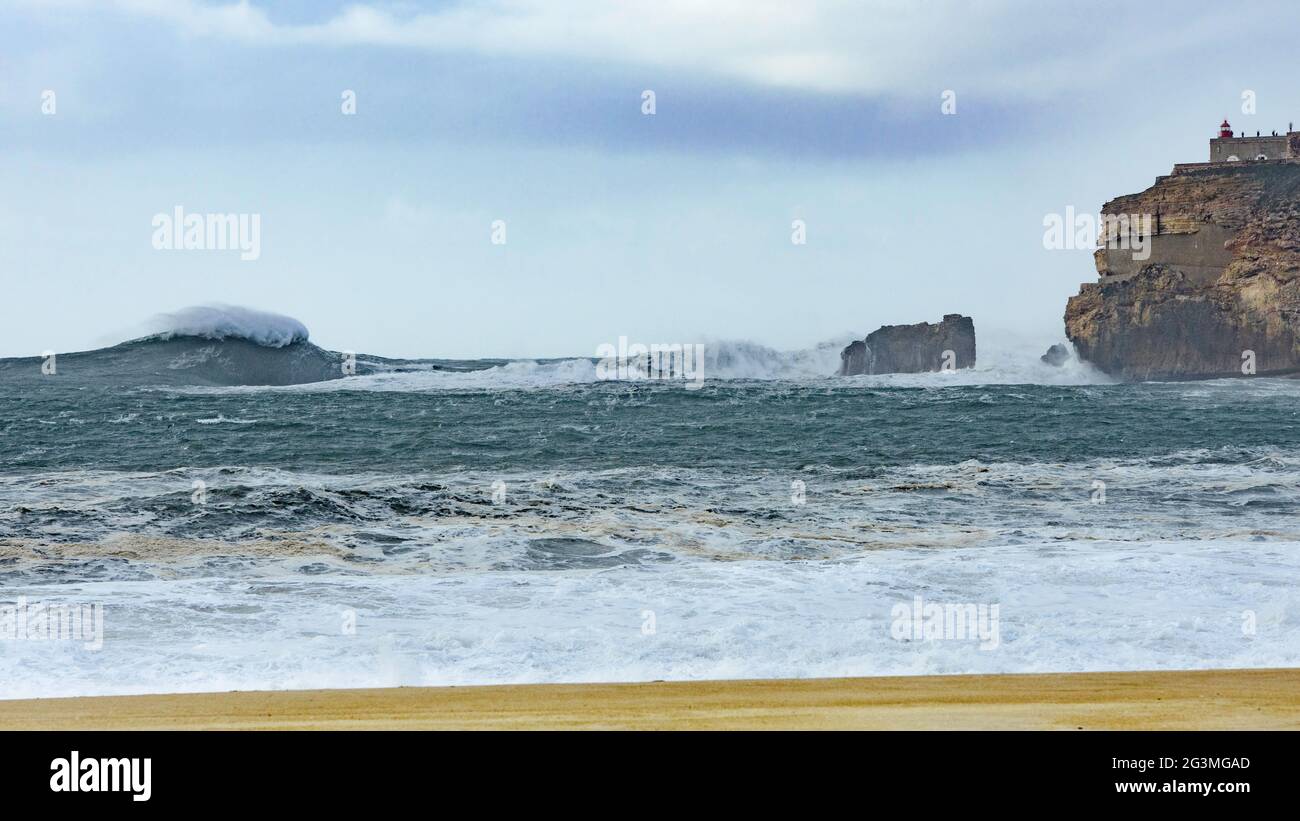 Winter sea at Nazaré Stock Photo - Alamy