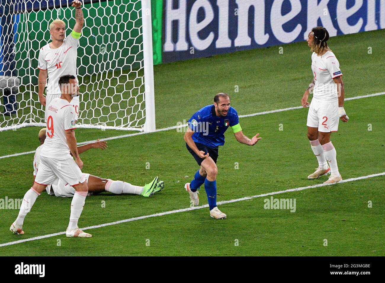 Giorgio Chiellini of Italy celebrates after scoring goal 1-0 canceled ...