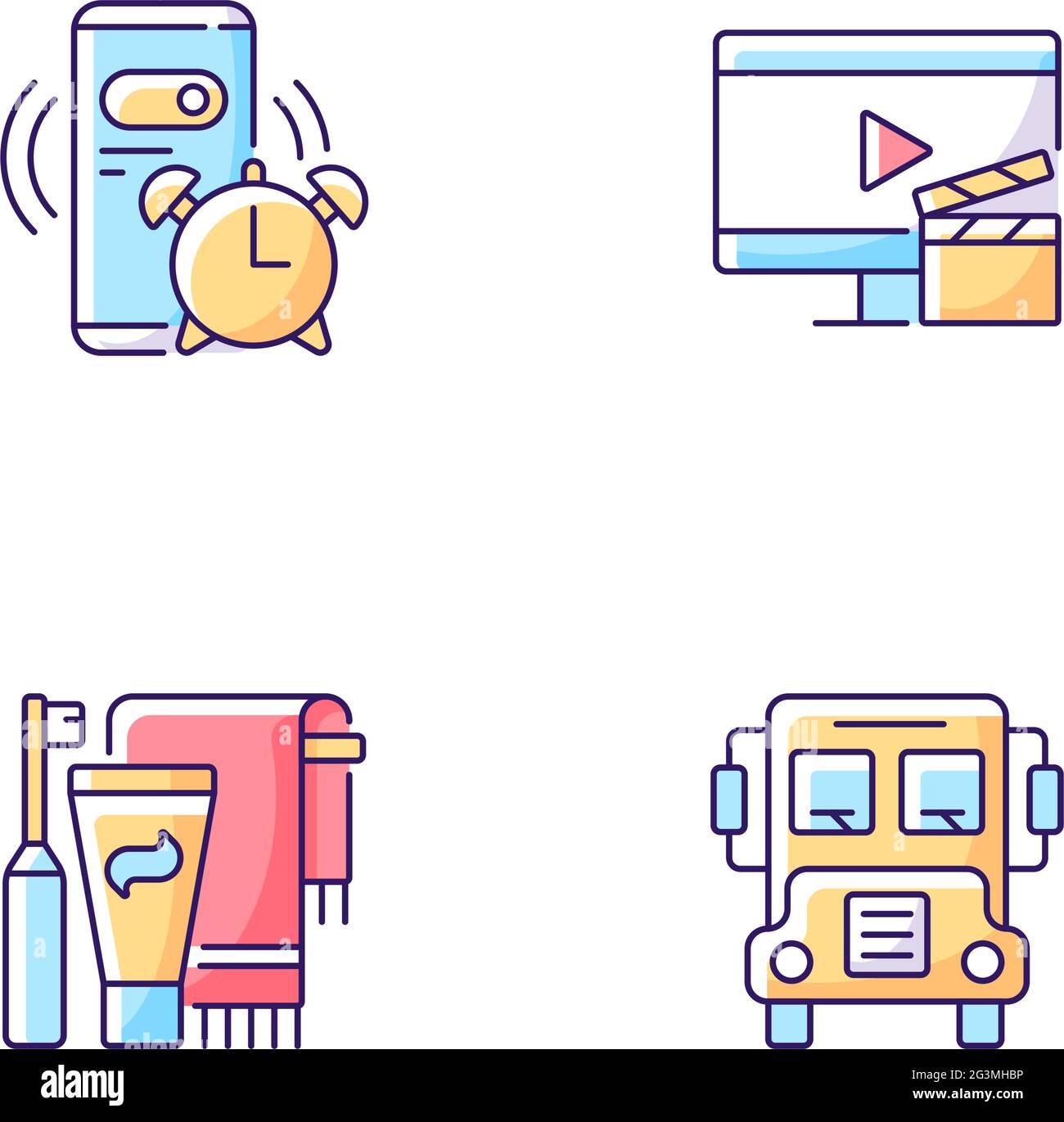 Student everyday routine RGB color icons set Stock Vector Image & Art ...