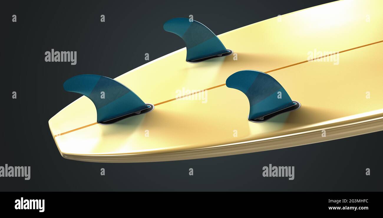 Tail section of a surf board with removable fins - 3d illustration ...