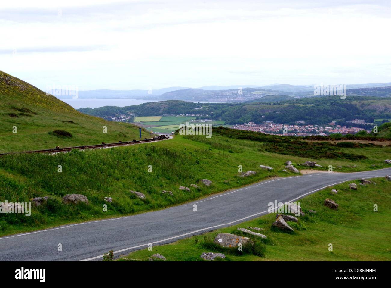 The Great Orme narrow road and tramway to the summit Stock Photo - Alamy