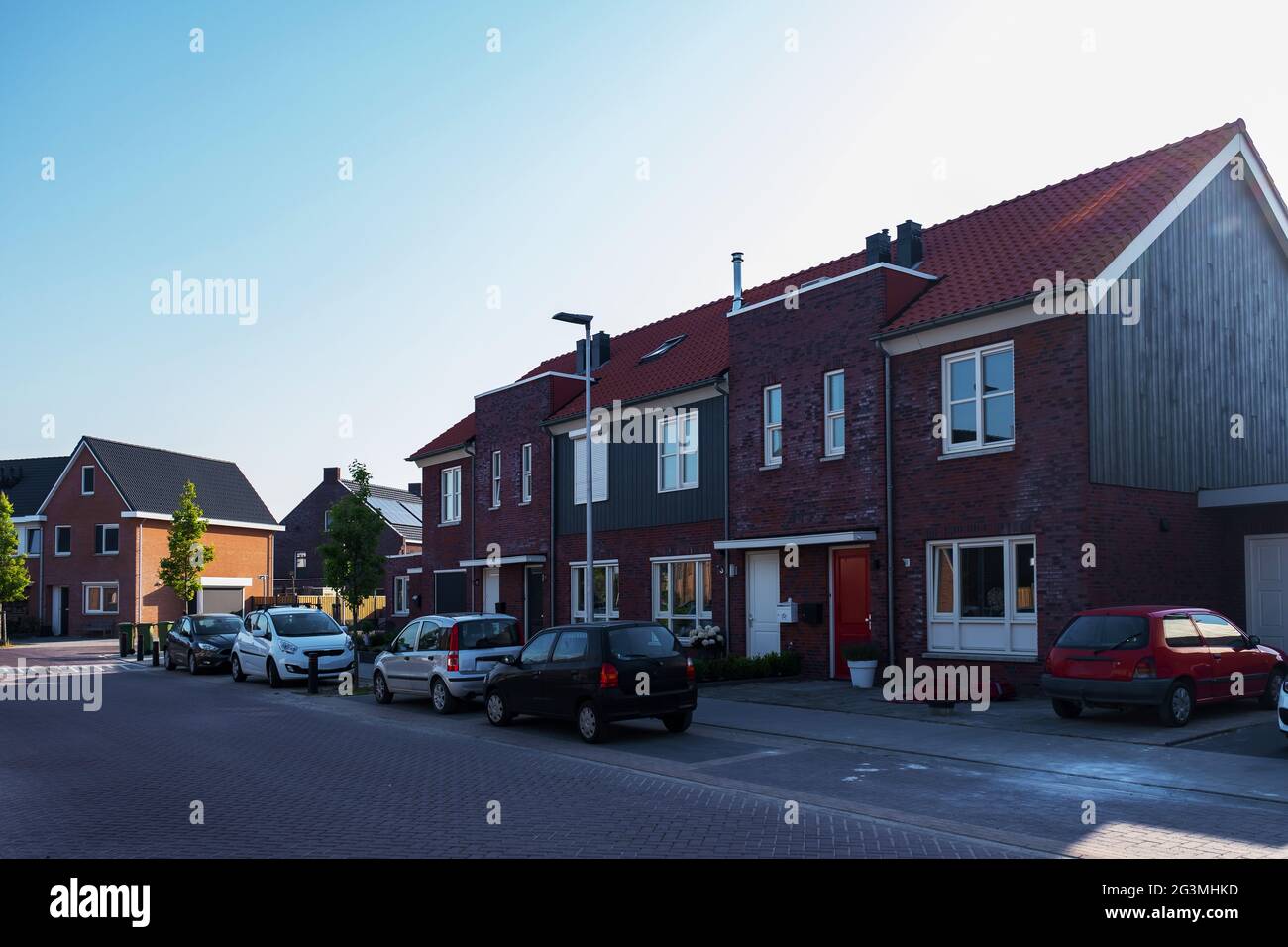 Dutch Suburban area with modern family houses, newly build modern ...