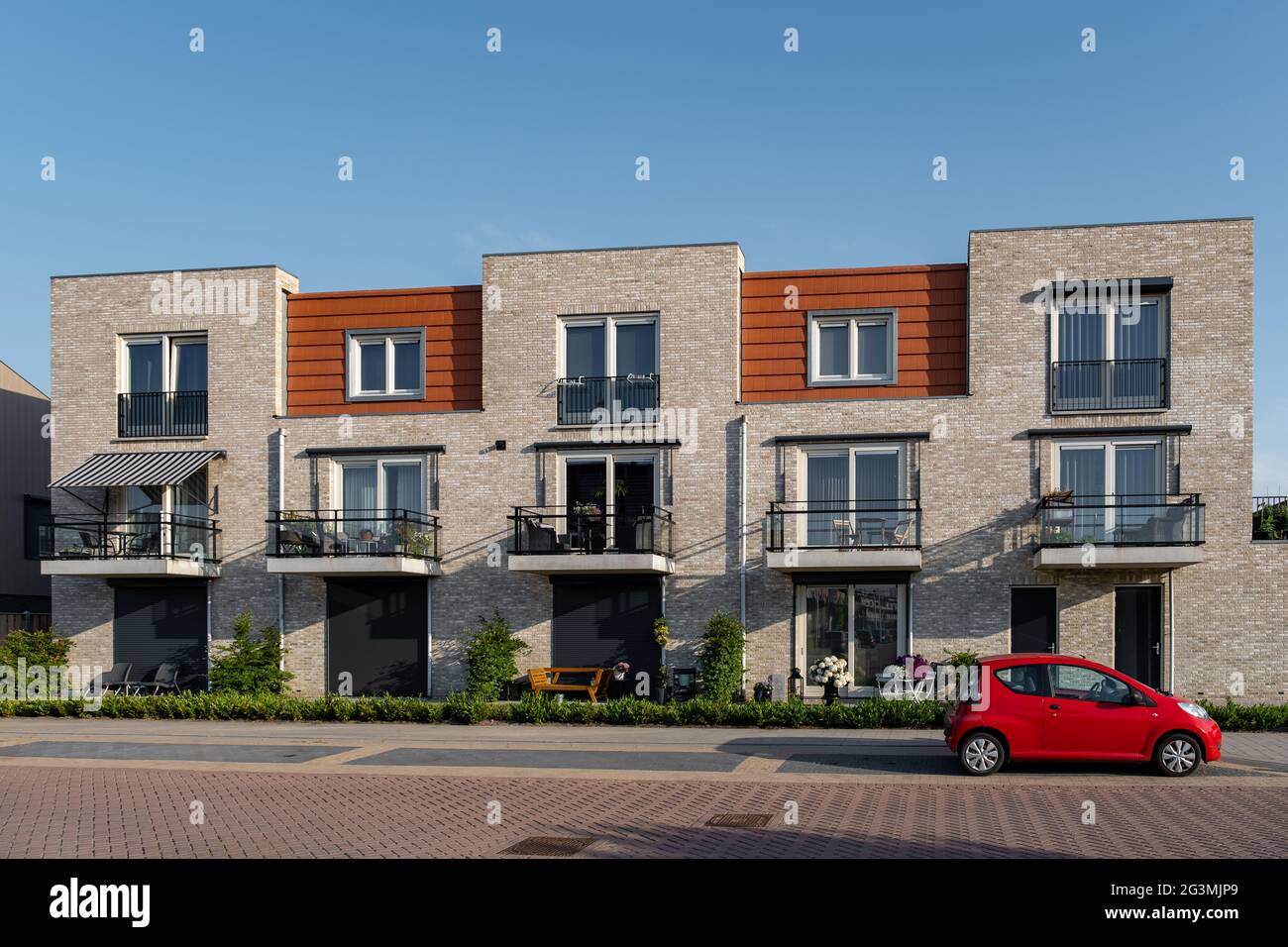 Dutch Suburban area with modern family houses, newly build modern ...