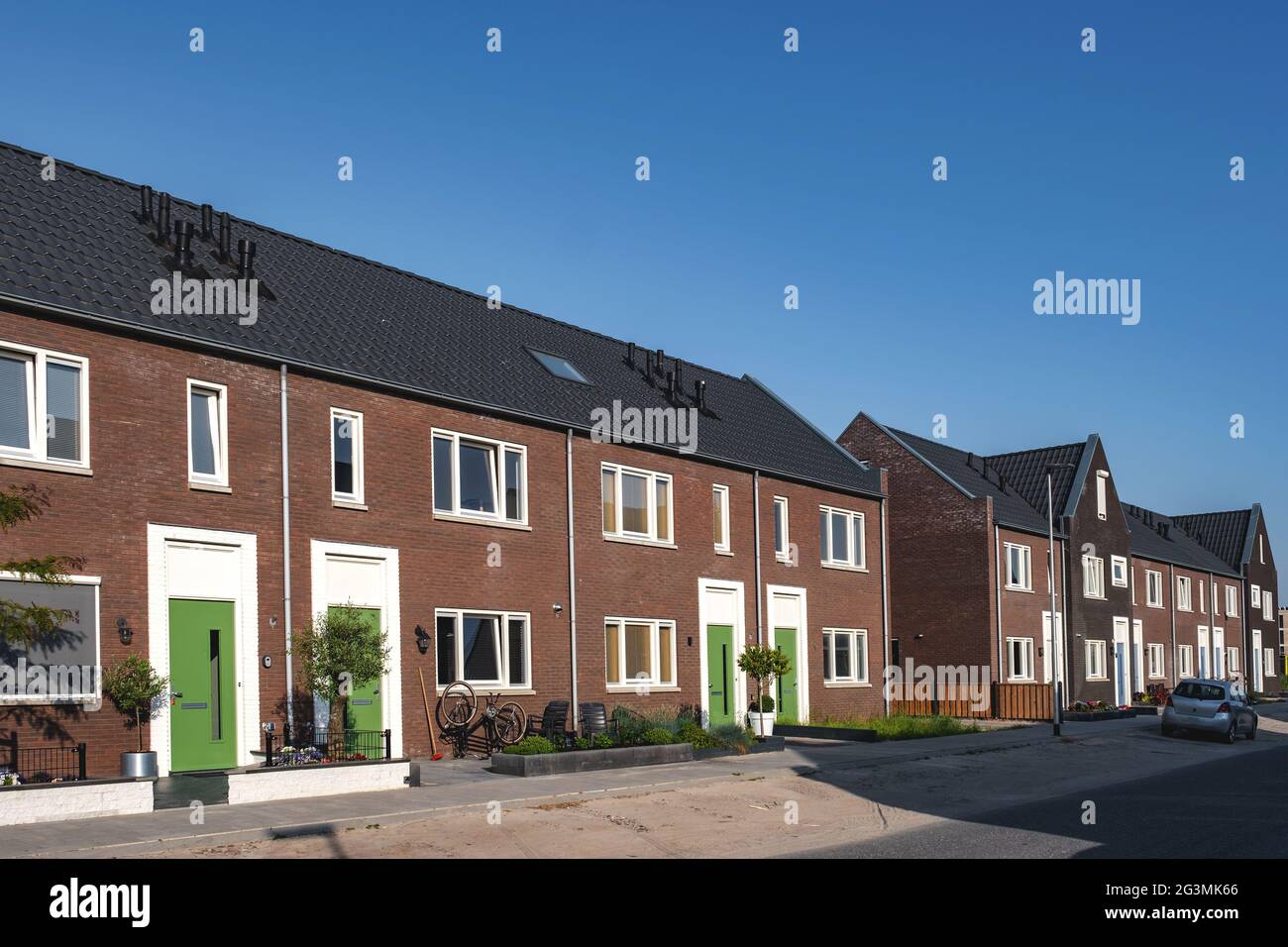 Dutch Suburban area with modern family houses, newly build modern ...