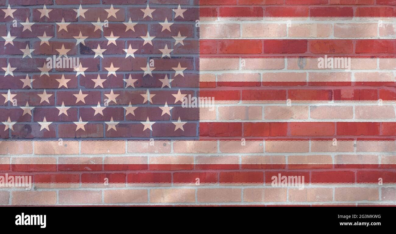 Composition of american flag over brick wall Stock Photo - Alamy