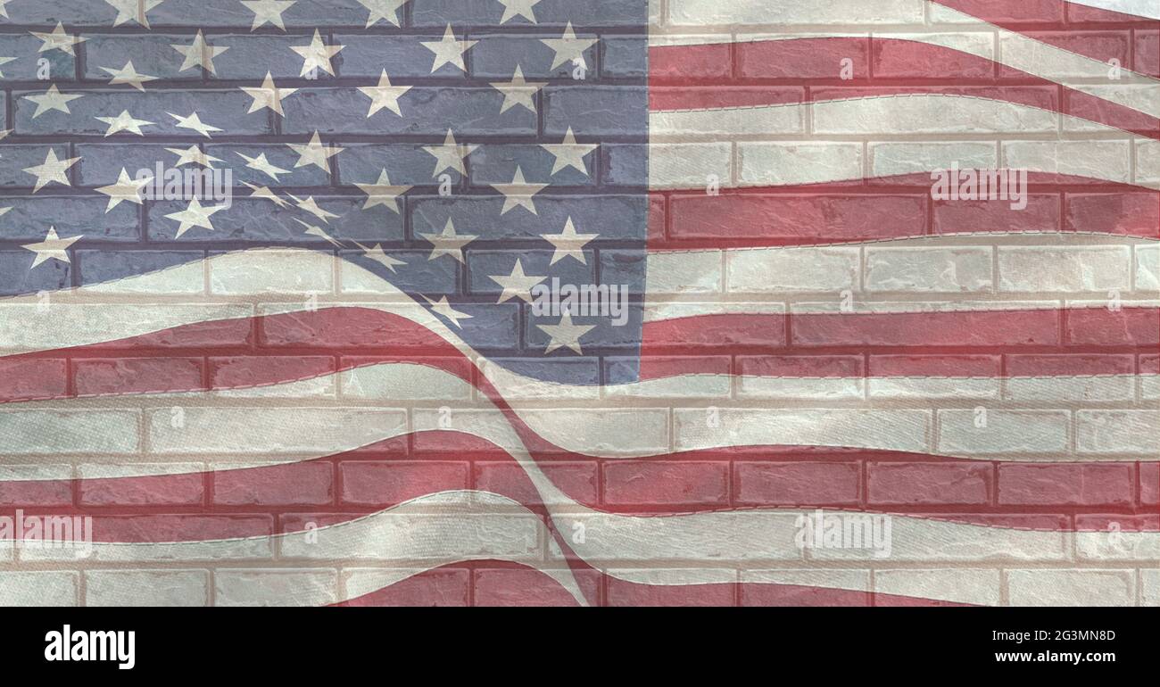 Composition of american flag over brick wall Stock Photo - Alamy