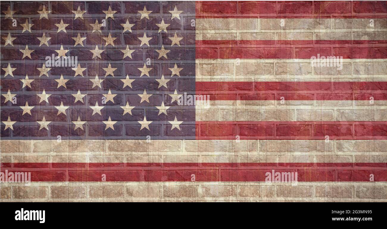 Composition of american flag over brick wall Stock Photo - Alamy