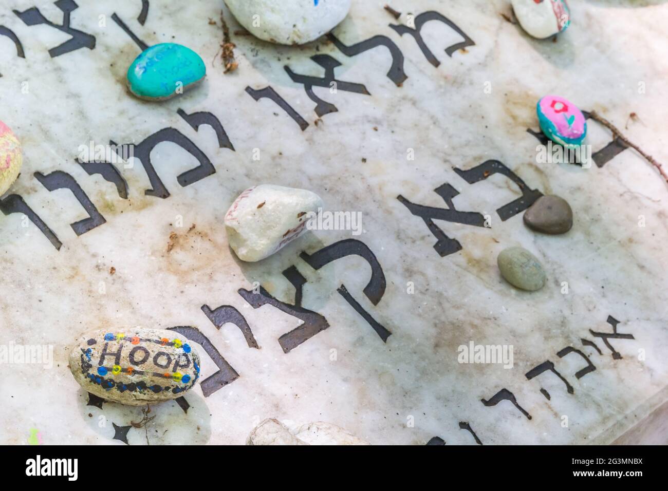 Stones on a marble plate with Hebrew text in Westerbork, Netherlands ...