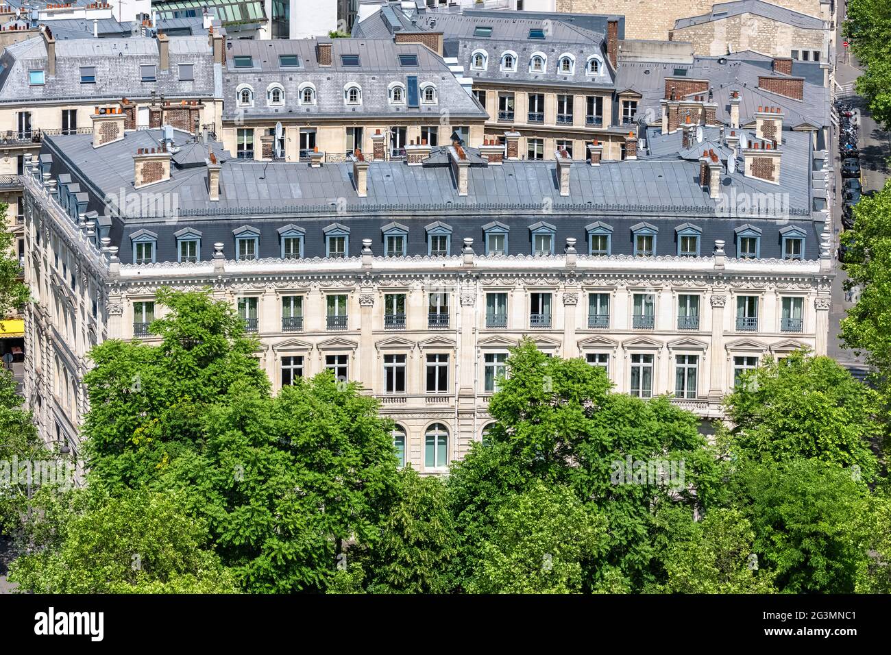 Paris, luxury Haussmann facades and roofs in a attractive area of the ...