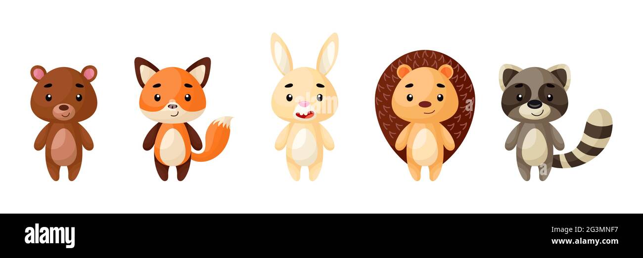 Cute woodland animals set. Collection funny animals characters for kids ...