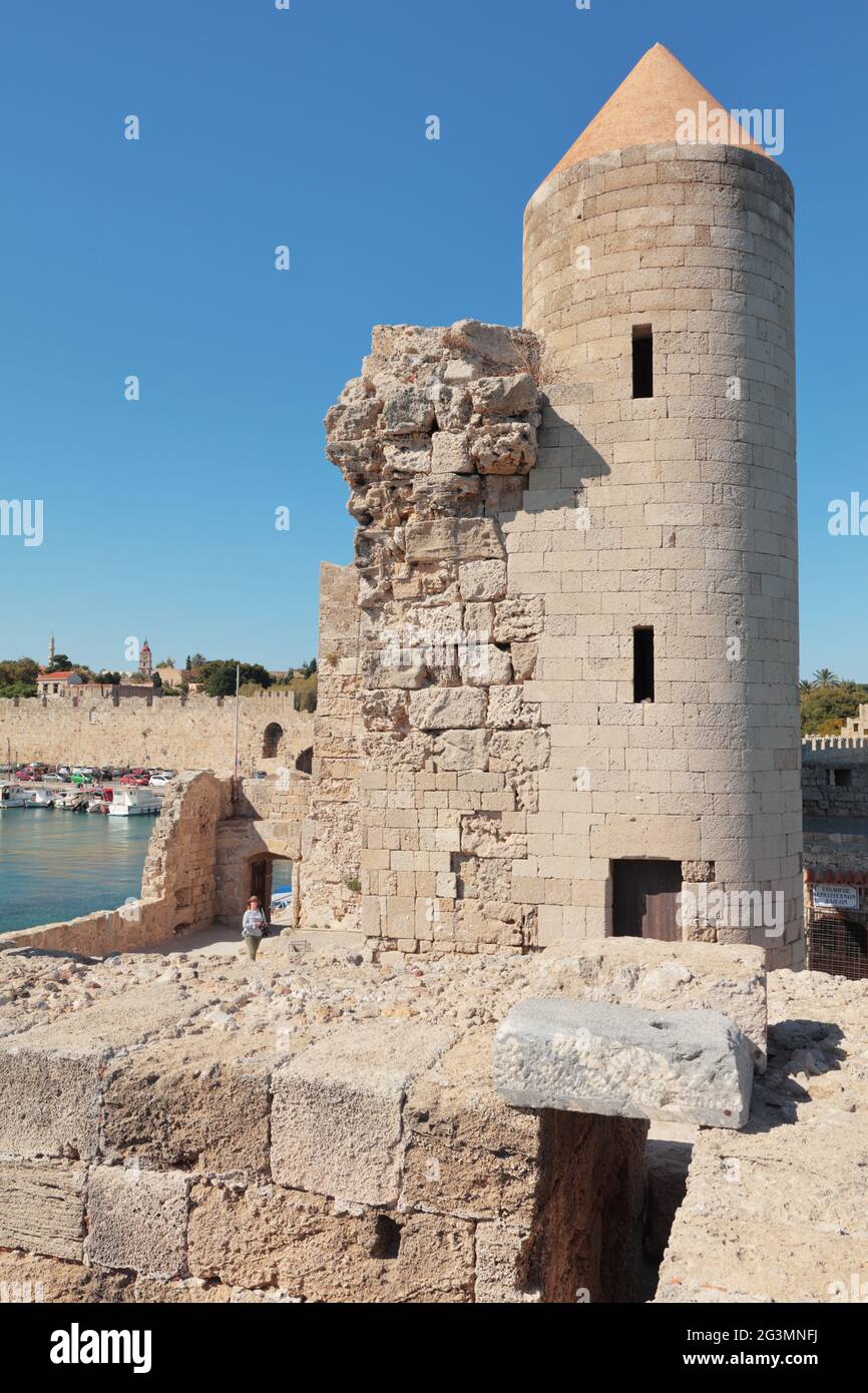 Ruins of Naillac Tower in Rhodes town, Rhodes island, Dodecanese ...
