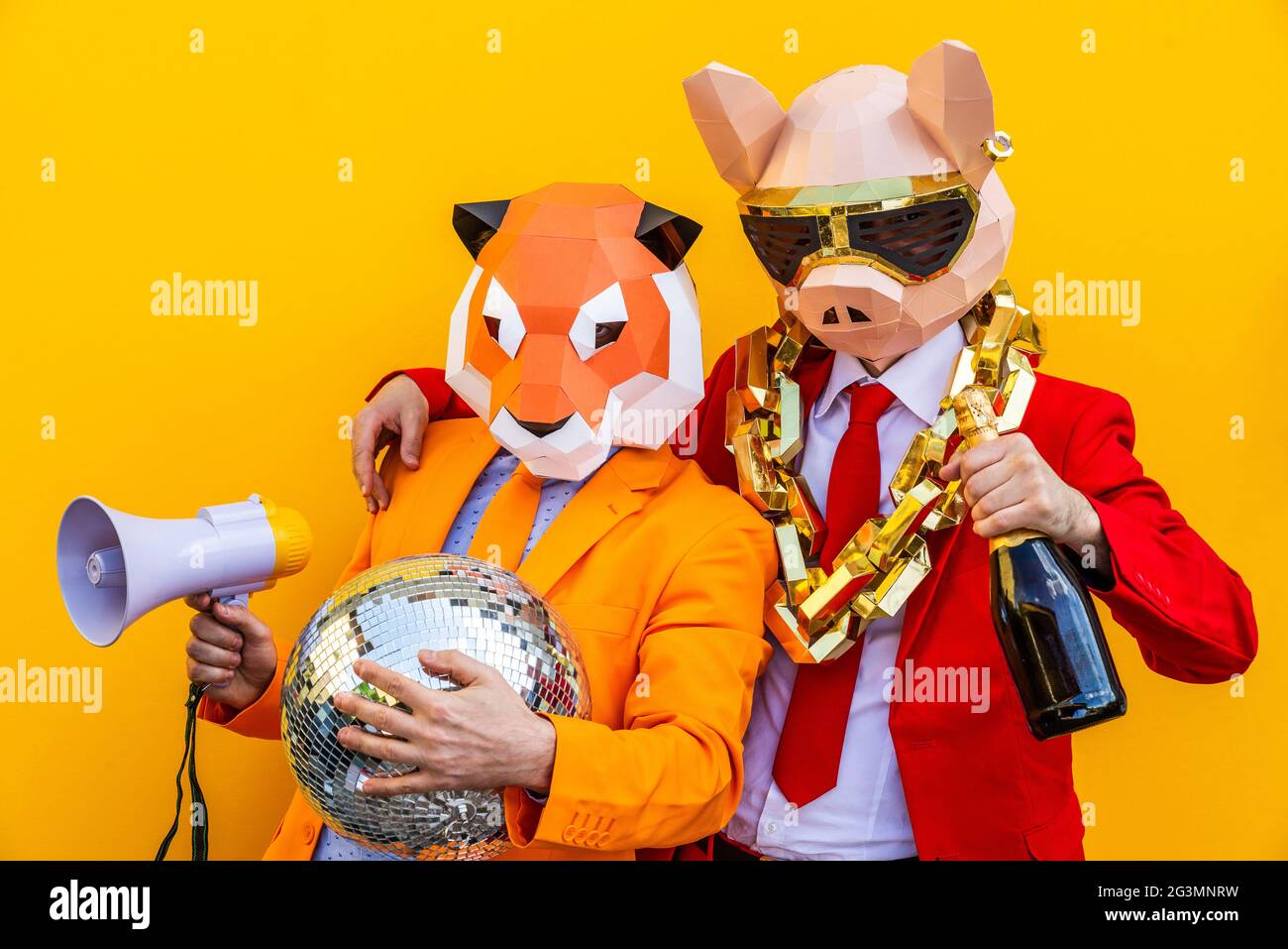 Cool man wearing 3d origami mask with stylish colored clothes ...