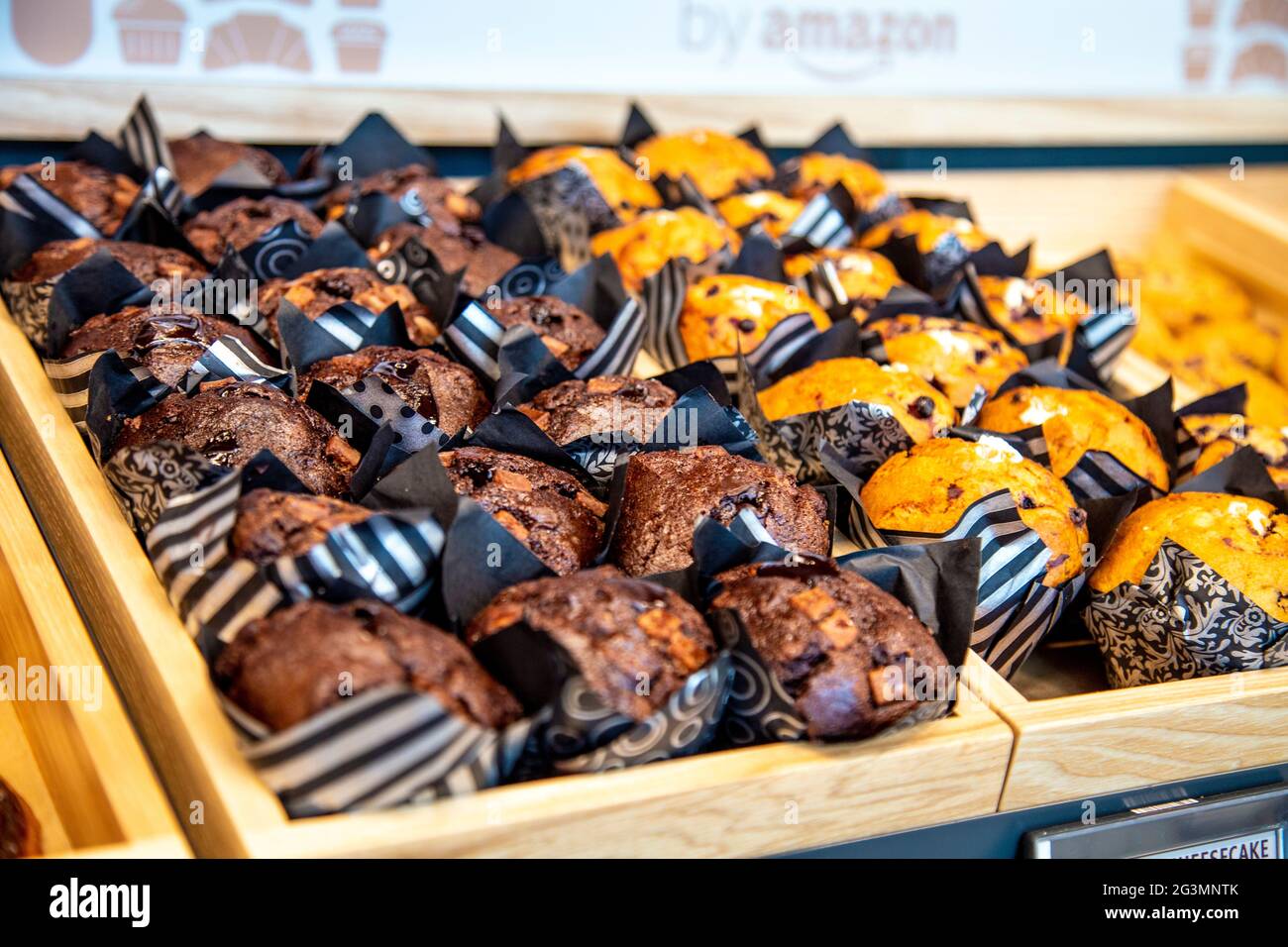 14 June 2021 - Muffins at new Amazon Fresh grocery store in Wood Wharf ...