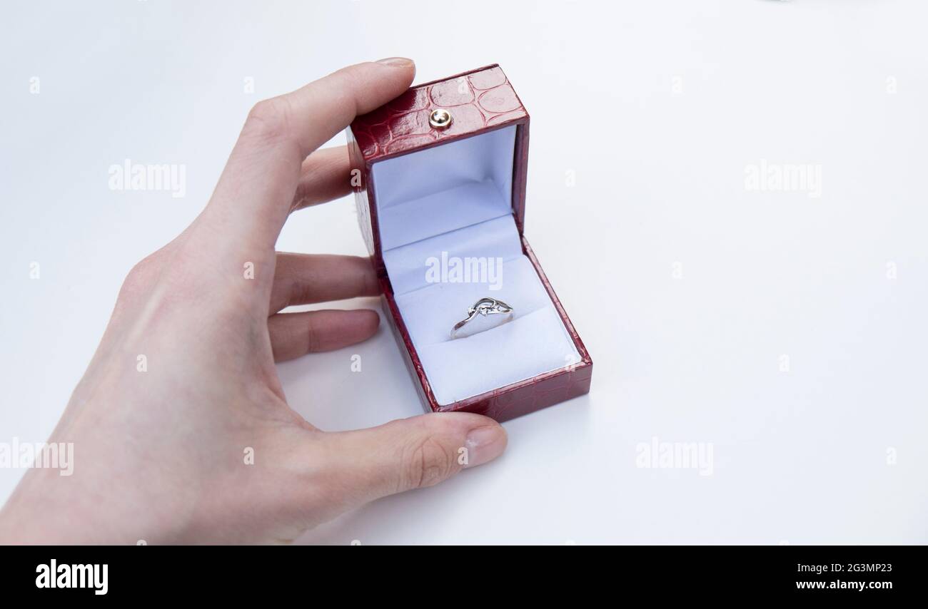 Woman's holding a White Gold Ring.Broken Engagement Ring Stock Photo ...