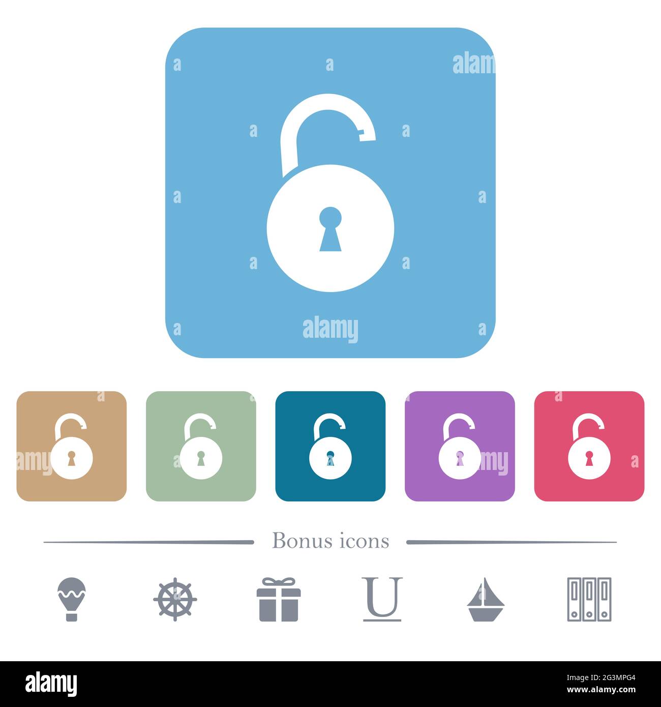 Unlocked round padlock with keyhole white flat icons on color rounded ...