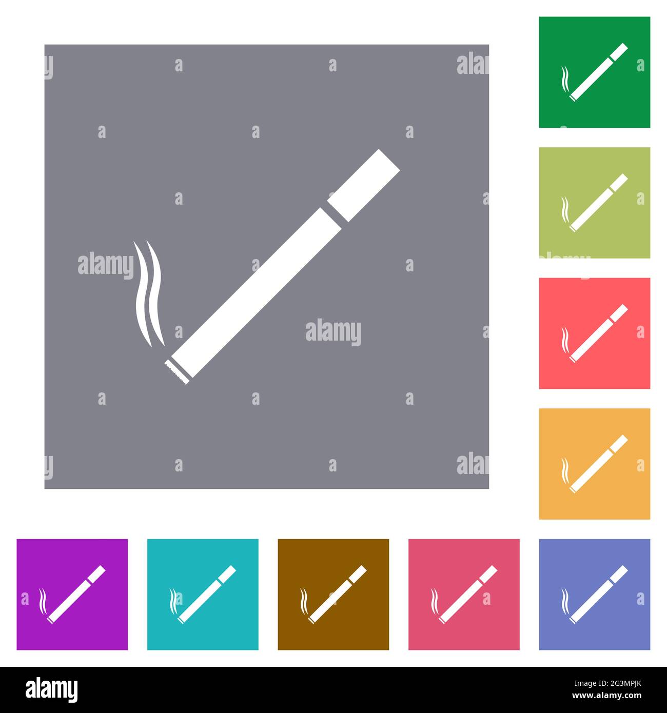 Cigarette flat icons on simple color square backgrounds Stock Vector ...