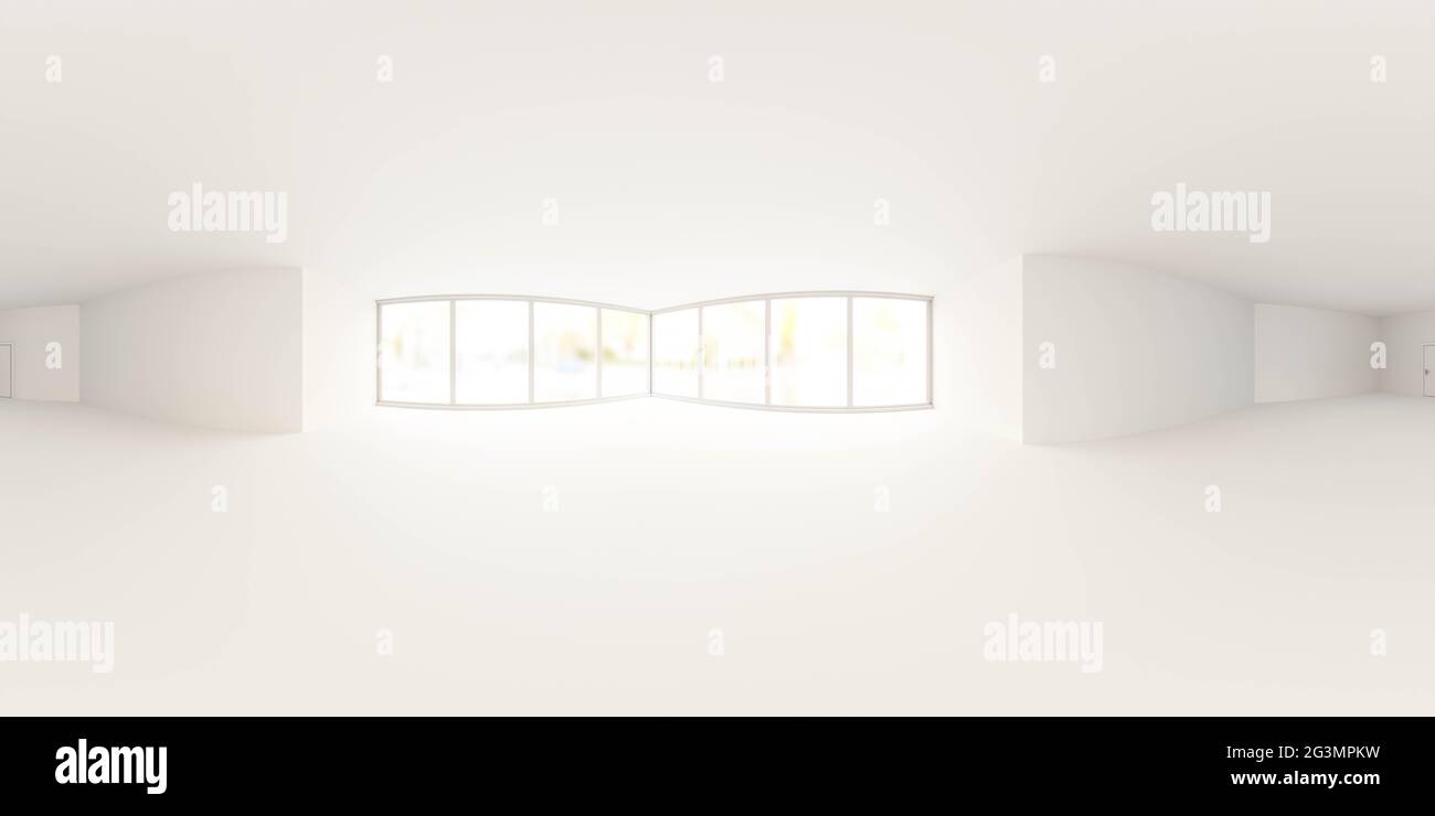 Spherical 360 degree full panorama white studio with bright day ...