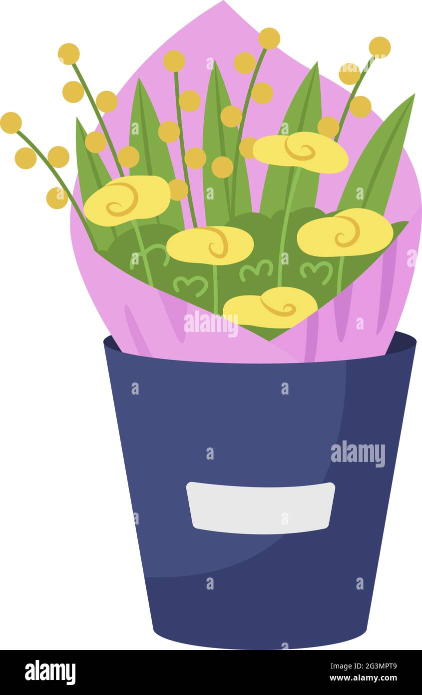 Yellow flowers arrangement semi flat color vector object Stock Vector ...