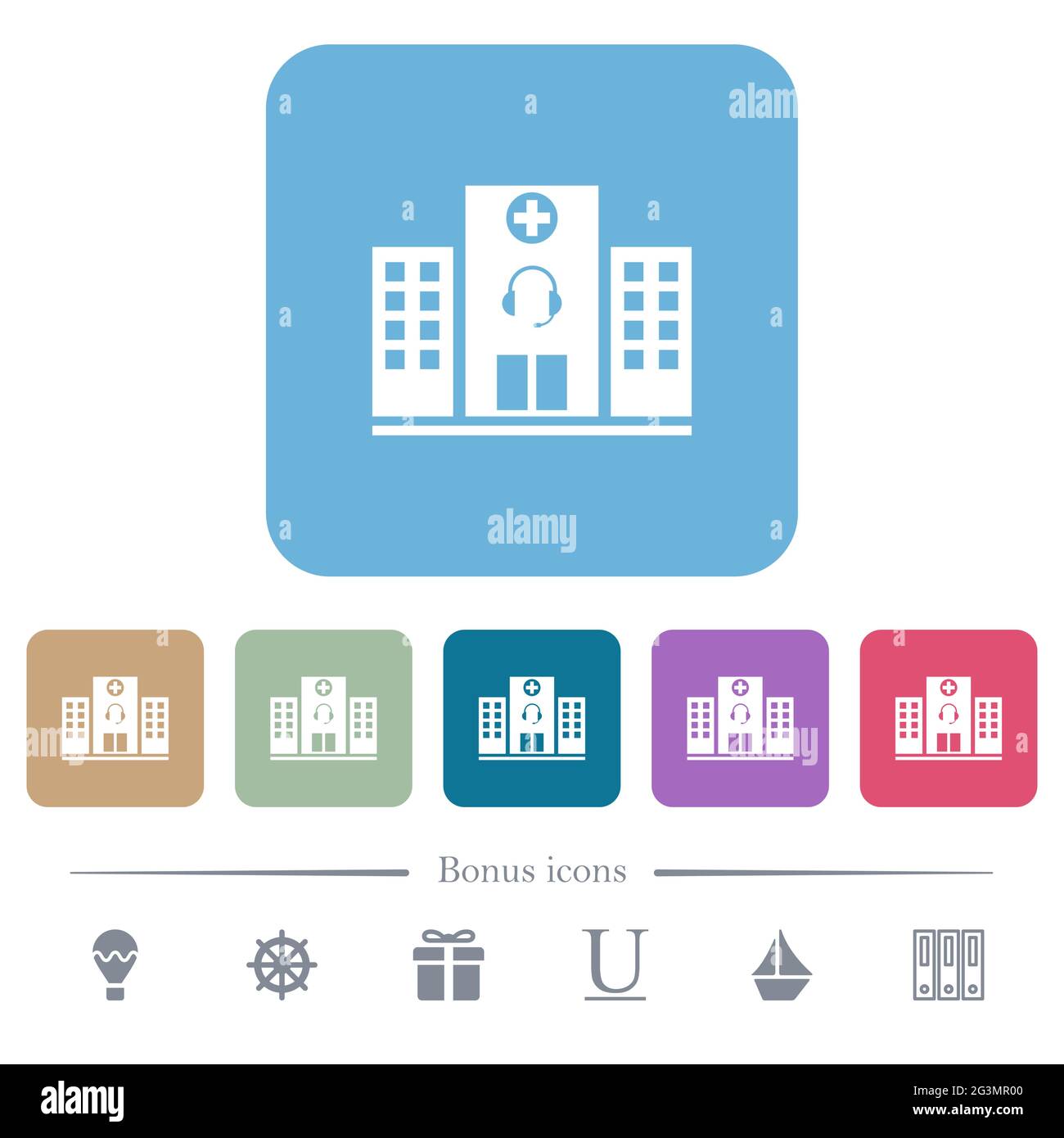 Medical assistance white flat icons on color rounded square backgrounds. 6 bonus icons included ...