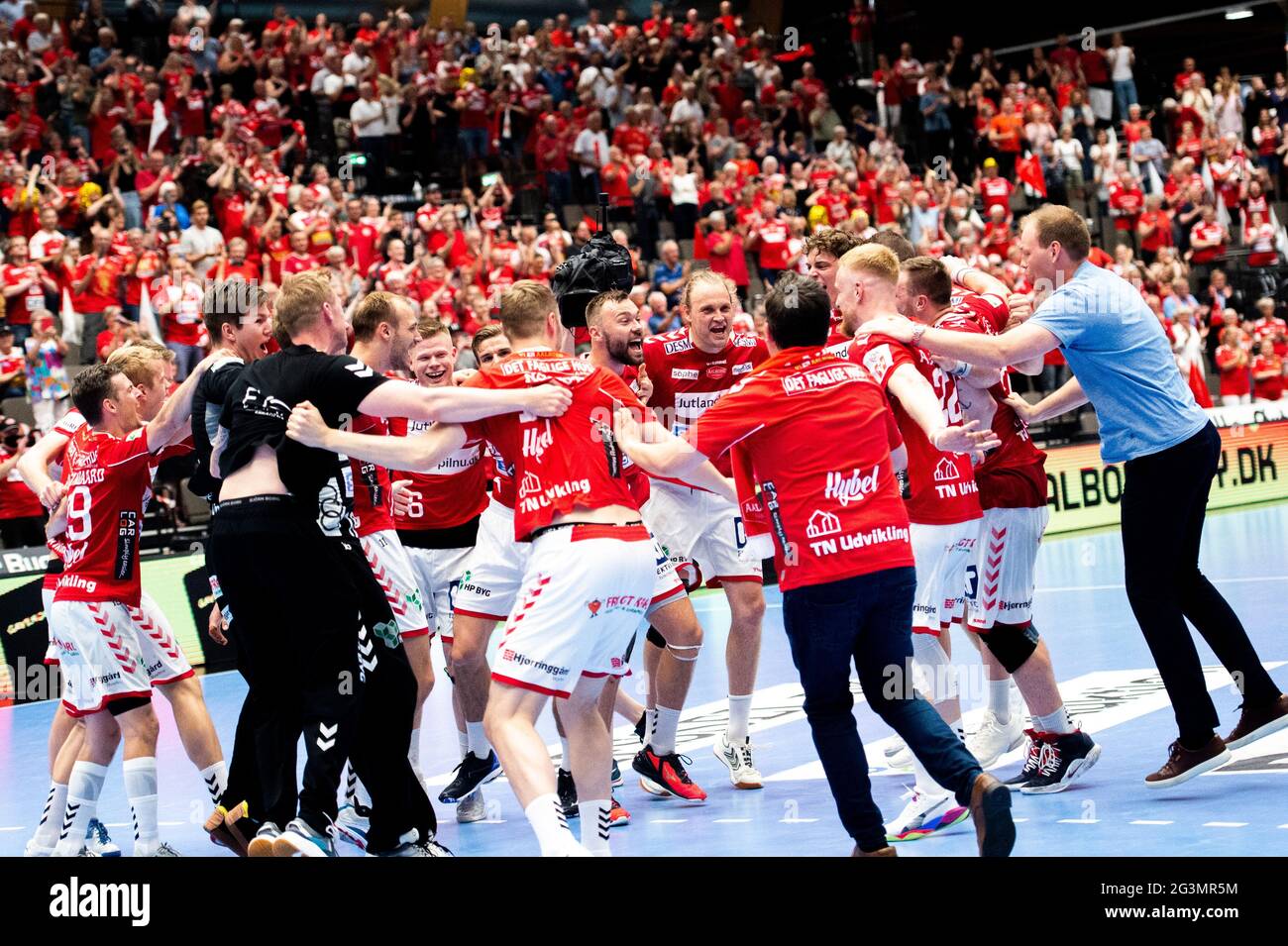 Aalborg, Denmark. 16th June, 2021. The players of Aalborg Handball ...