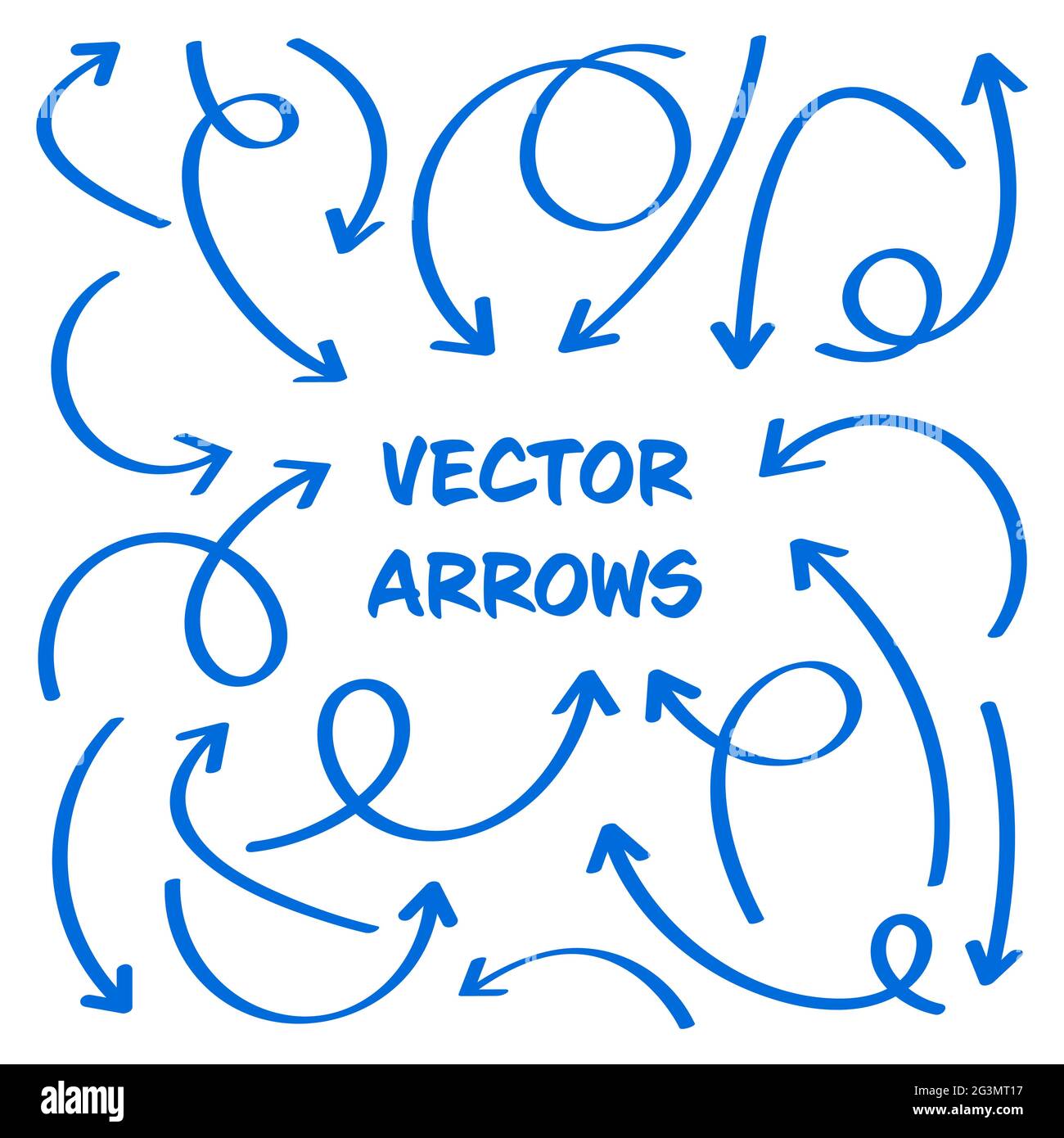 Blue hand drawn arrows isolated on white background. Doodle arrow ...