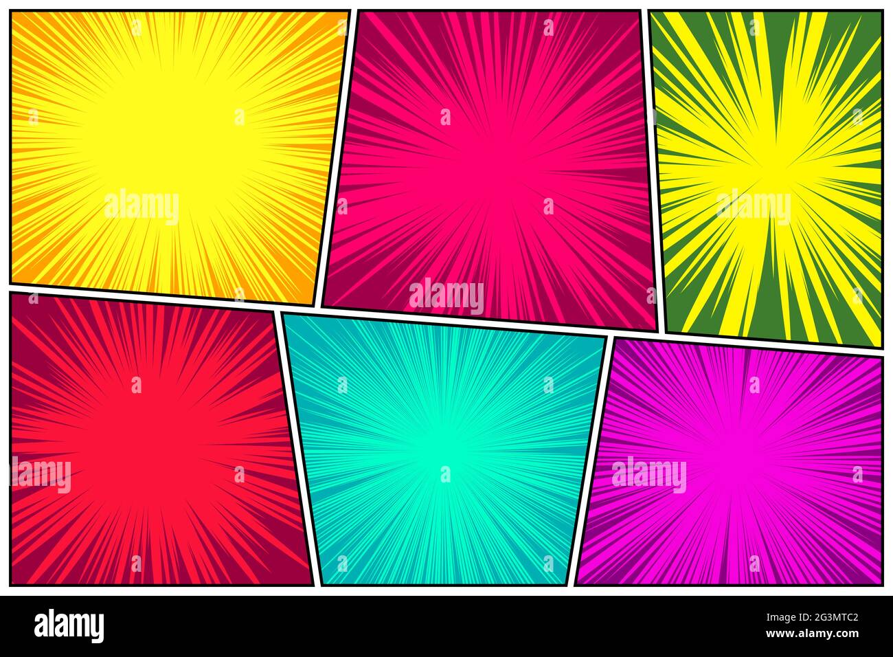 Comic book colorful radial lines collection. Cartoon comics background ...