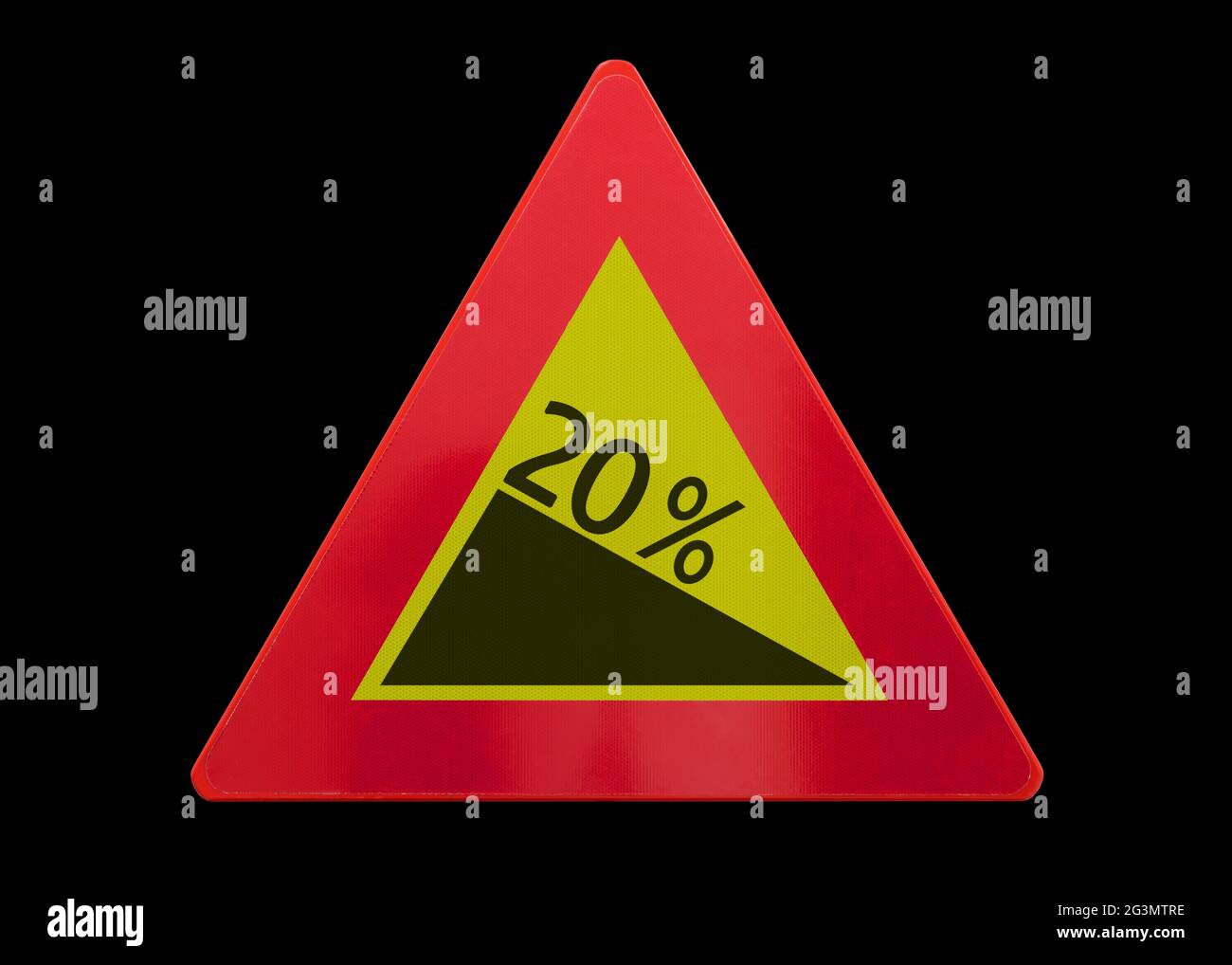 Traffic sign isolated - Grade, slope 20 Stock Photo - Alamy